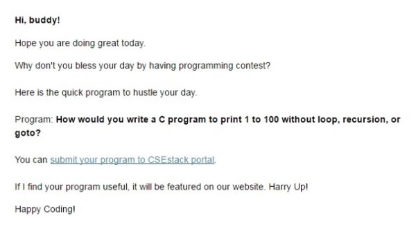 Write A C Program To Print 1 To 100 Without Loop Recursion Or Goto